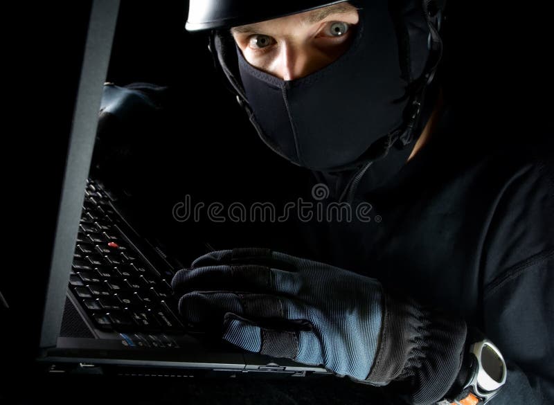 Identity Theft with Man Working on Laptop Stock Image - Image of dark ...