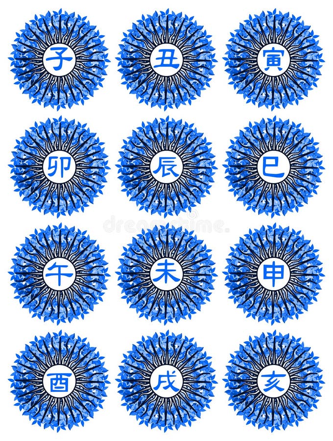 Ideogrammi Cinesi Dello Zodiaco Sull'aquila a Due Punte Illustrazione ...