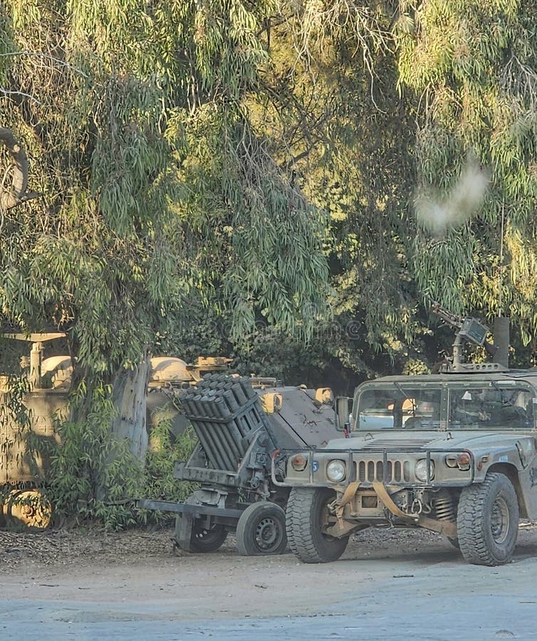 An IDF Hummer Jeep Next To a Hezbollah Rocket Launcher Stock Photo ...