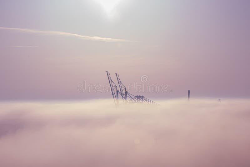 Idle Container Cranes In Dense Fog Stock Image Image Of International Unloading 258741557