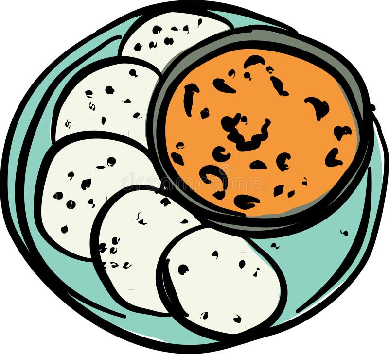 Idli or Indian Rice Cake with Sambar and Coconut Chutney Stock Vector ...