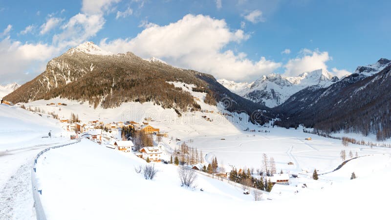 Idyllic Alpine Village in Winter Stock Image - Image of adige, peak ...