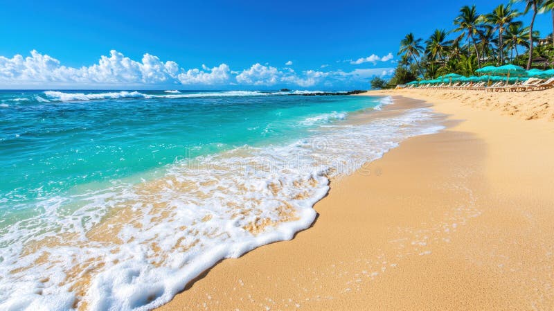 Idyllic Beach Scene with Turquoise Waves Gently Lapping Sandy Shore ...