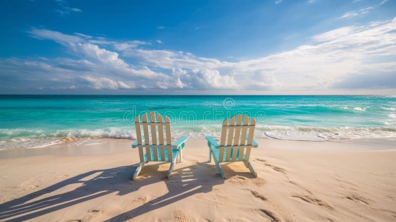 Idyllic Beachside Scene Featuring Two Empty Chairs on the Sandy Shore ...