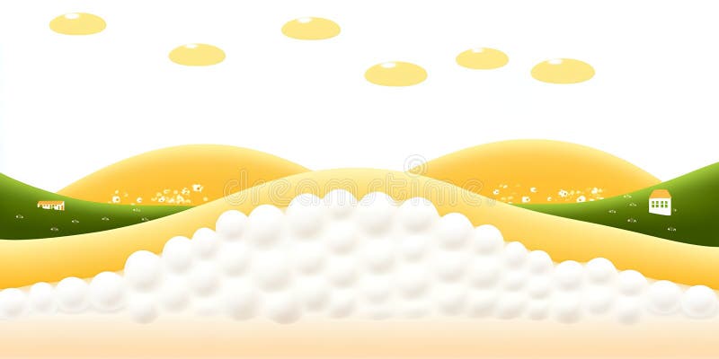 Idyllic Cartoon Landscape Rolling Hills White Clouds and Sunny Sky ...