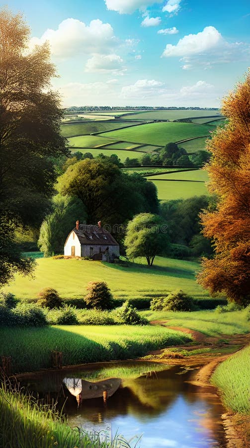 Idyllic Countryside Landscape Illustration Artificial Intelligence ...