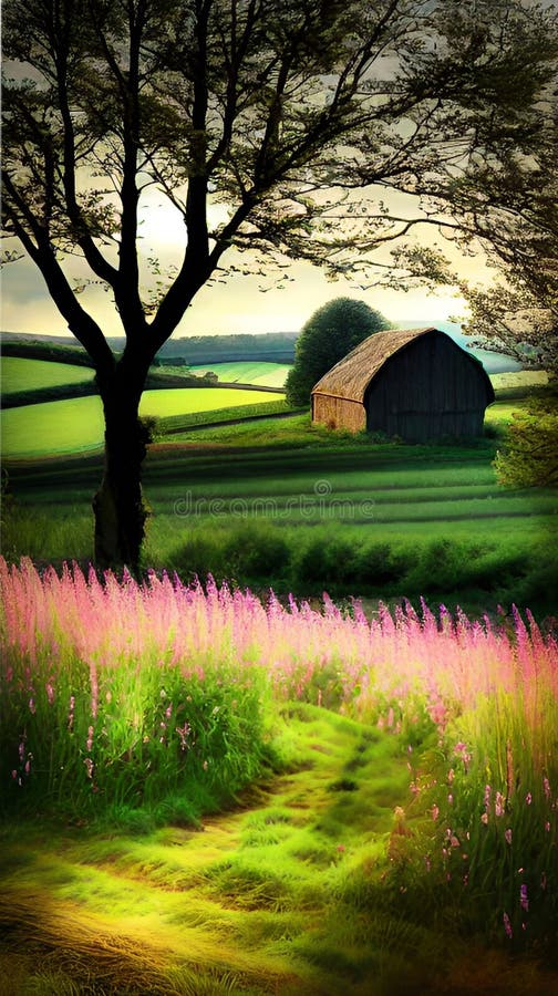 Idyllic Countryside Landscape Illustration Artificial Intelligence ...
