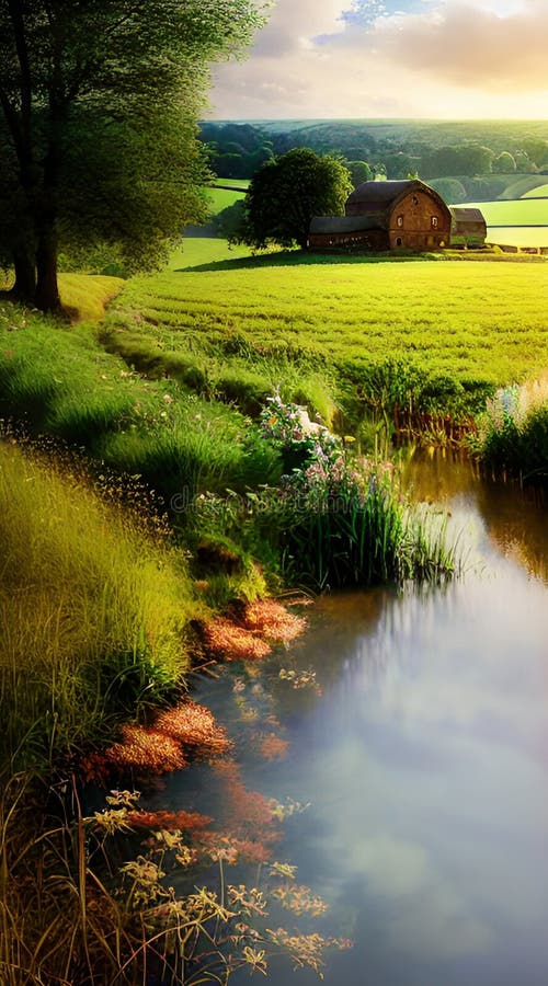 Idyllic Countryside Landscape Illustration Artificial Intelligence ...