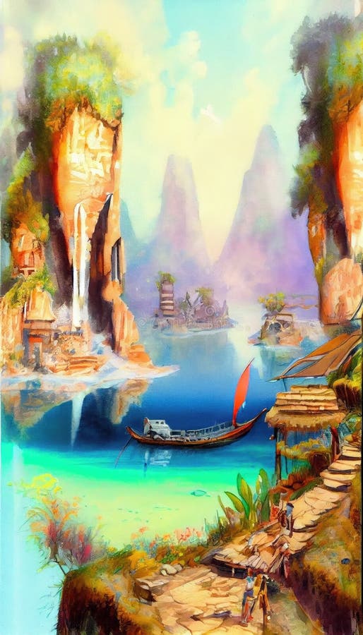 Idyllic exotic alien world stock illustration. Illustration of idyll ...