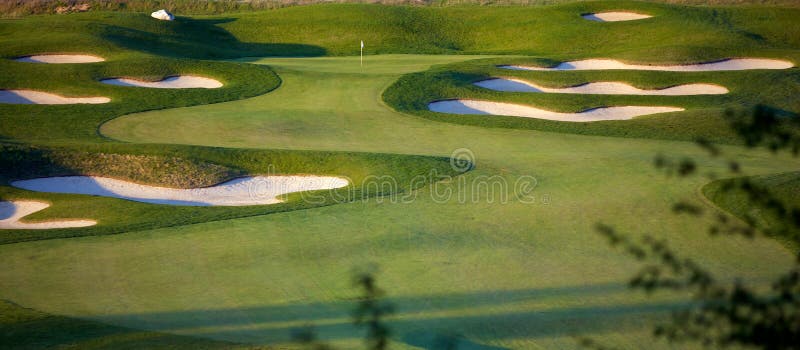 Idyllic Golf Course Hole Scene Stock Image - Image of beauty, season ...