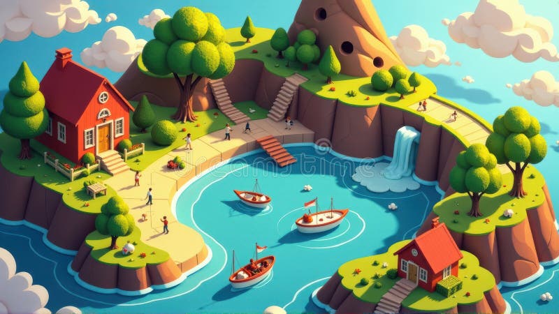 Idyllic Island Escape a Whimsical 3D Render Stock Illustration ...