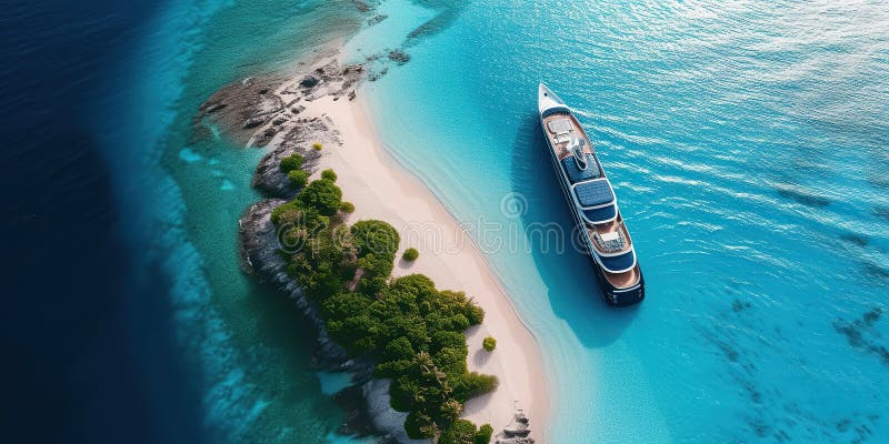 Idyllic Island Setting with a Stranded Luxe Cruise Ship by the Vibrant ...