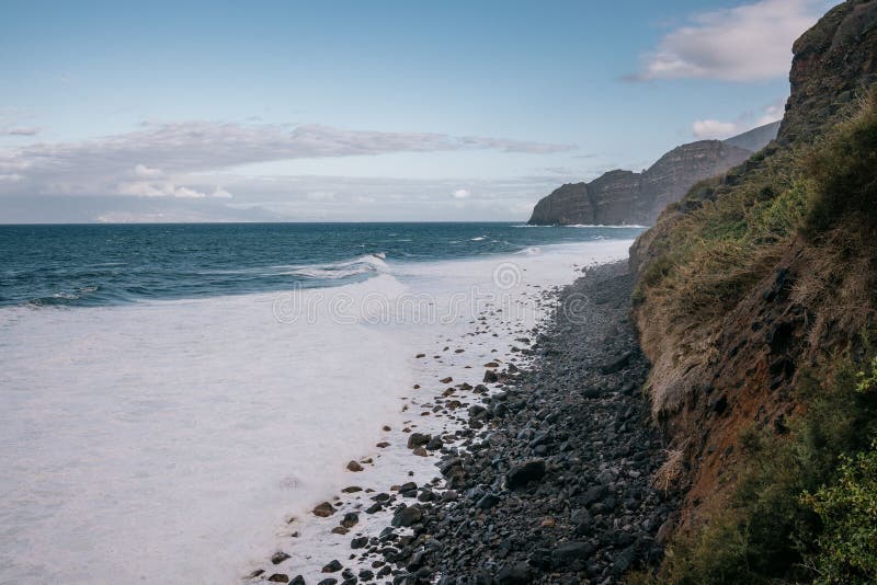 Idyllic Landscape Featuring a Rocky Shoreline and a Large Cliff, with ...