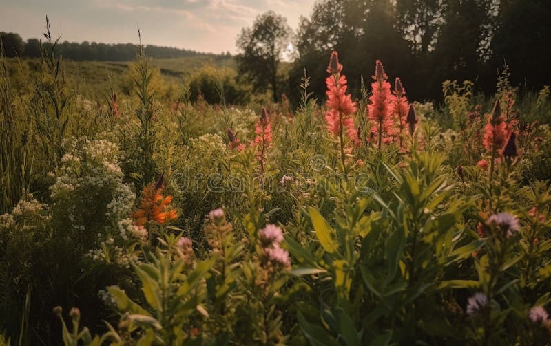 Idyllic Landscape Featuring a Wide Open Field of Wildflowers, AI ...