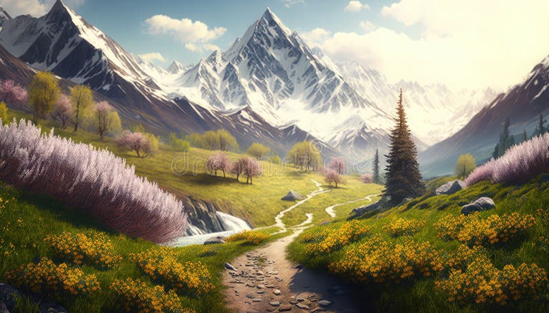 Idyllic Mountain Landscape in the Alps with Blooming Meadows in ...