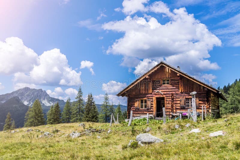 Idyllic Mountain Landscape in the Alps: Mountain Chalet, Meadows and ...