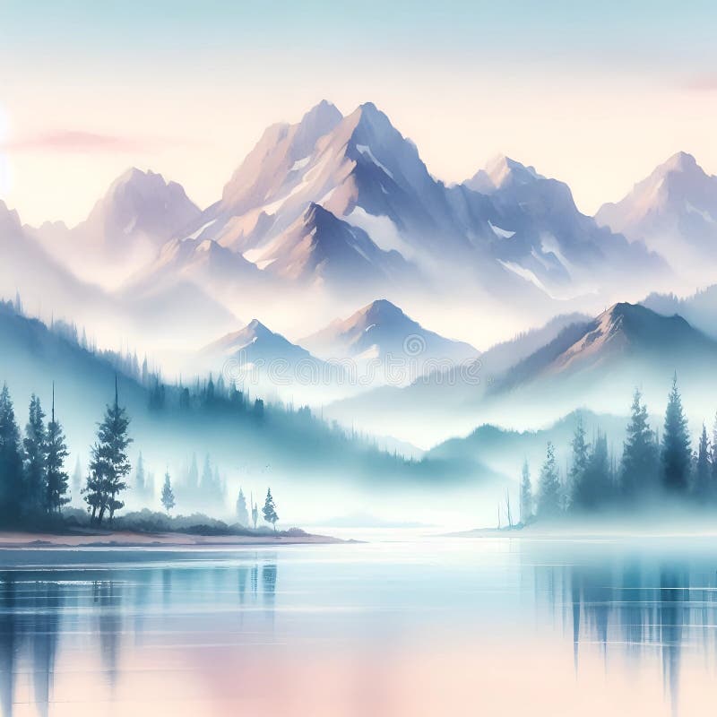 An Idyllic Mountain Setting, Where Gentle Mist Envelops the Peaks ...