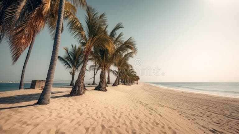 Idyllic Oceanfront with Lush Trees Stock Illustration - Illustration of ...