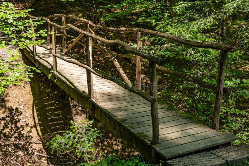 Idyllic Old Bridge in a Forest Stock Photo - Image of flux, acrophobia ...
