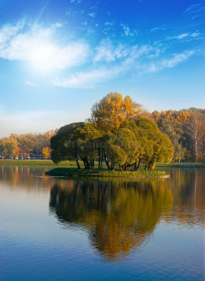 Idyllic Park Area Near Blue Lake Stock Photo - Image of blue, colorful ...