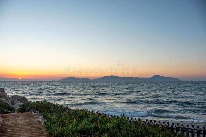 Idyllic Path Along the Coast of Kos at Sunset Stock Image - Image of ...