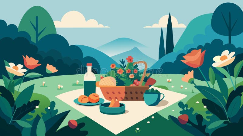 Idyllic Picnic Setup in Lush Green Park with Mountain View Stock Image ...