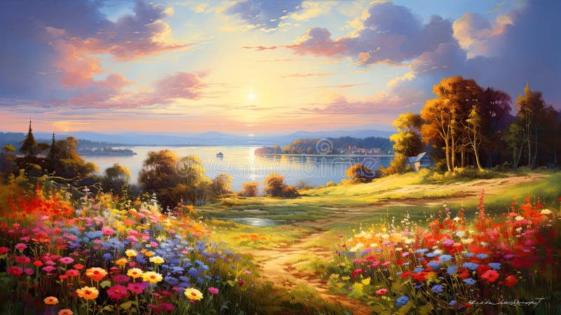 An Idyllic Picture of a Summer Village, Ai Generative Stock ...