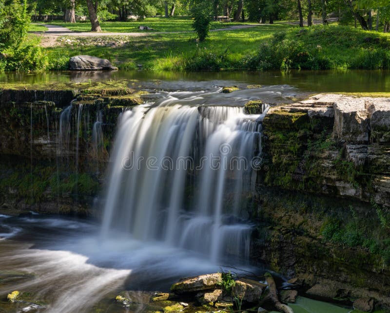 Idyllic River Landscape in the Forest with a Waterfall Stock Image ...