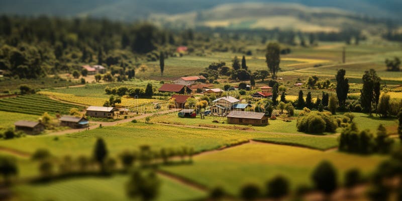 Idyllic Rural Landscape Featuring a Small Village Surrounded by Verdant ...