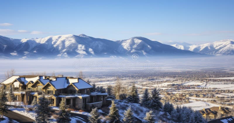 The Idyllic Scene of Snow-Covered Mountain Homes, Overlooking a ...