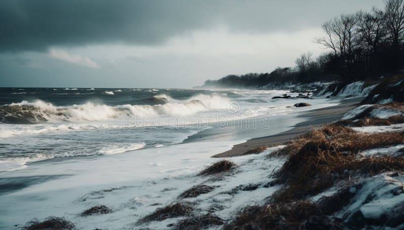 Idyllic Seascape Tranquil Waves Flow Over Rocky Waters Edge Generated ...