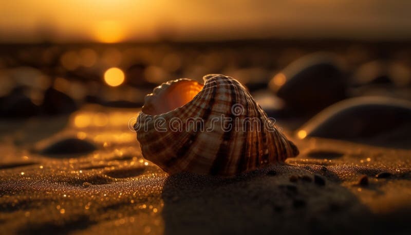 Idyllic Seashell Decoration, Tranquil Seascape, Multi Colored Sunset ...