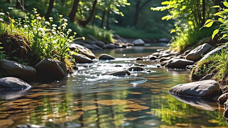 Idyllic Stream in a Tranquil Forest, Utterly Clear Water Reflecting a ...