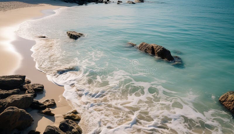 Idyllic Summer Coastline Blue Waves Break on Sandy Beach Generated by ...