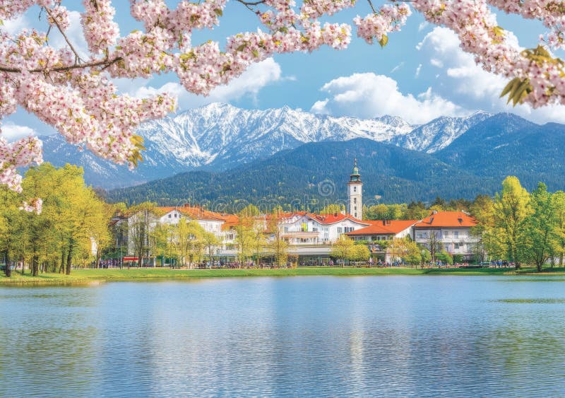 Idyllic Summer Scene Featuring a Mountain Lake and the Alps Stock Photo ...