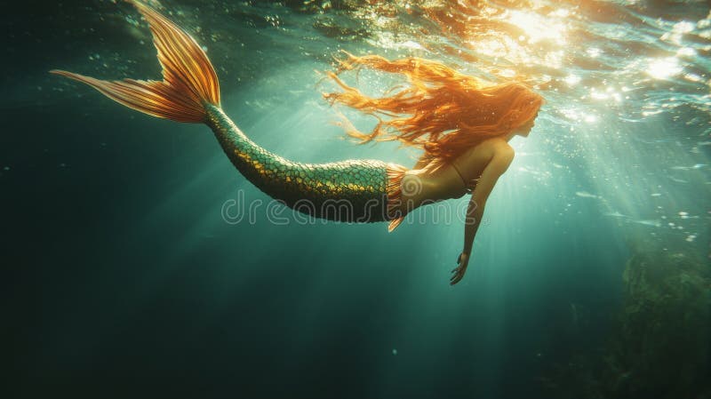 An Idyllic Underwater Scene Showcasing a Mermaid Moving with Poise ...