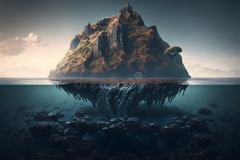 Idyllic Underwater View of Lone Small Island Above and Below the Water ...