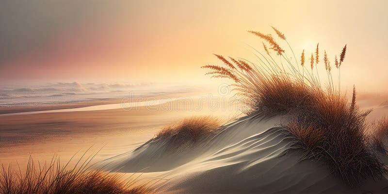 Idyllic View of the Seaside Grass on the Beach. Ai Generative Stock ...