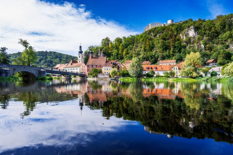 Idyllic Village at the River Naab Stock Photo - Image of church, hall ...