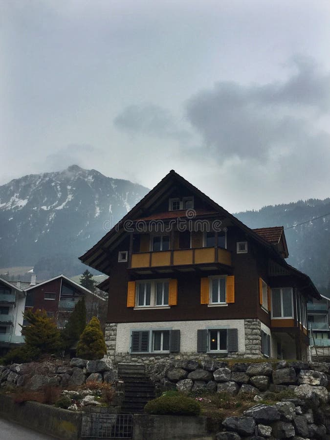 Idyllic village setting stock image. Image of chalet - 71039789