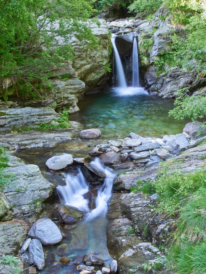 Idyllic Waterfall in Forest of Alps Stock Image - Image of stream ...