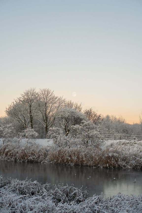 Idyllic Winter Scene of a Tranquil River Covered in a Layer of Ice ...