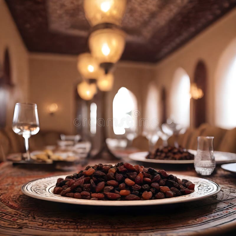Iftar Dinner with Raisins in Middle Eastern Setting Stock Illustration ...