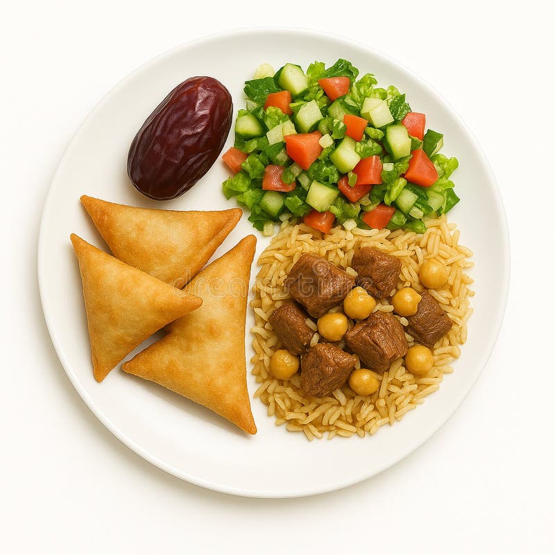 Iftar Food Plate on Pure White Background Stock Illustration ...
