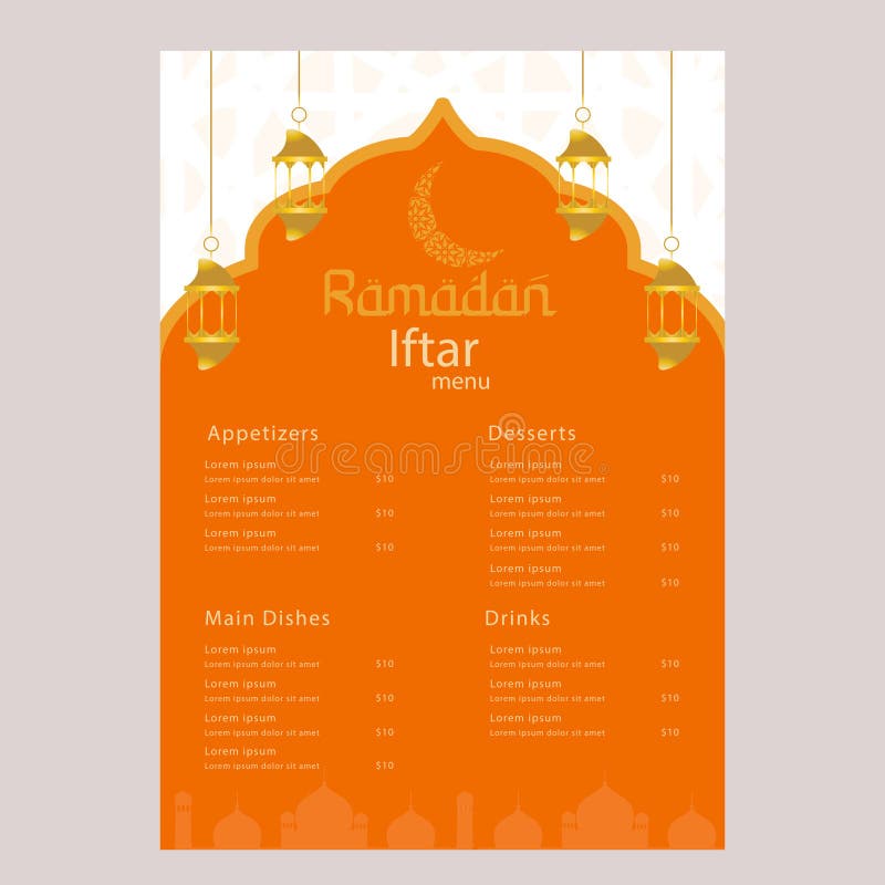 Iftar Ramadan Menu A4 Template Design Editable Stock Illustration ...