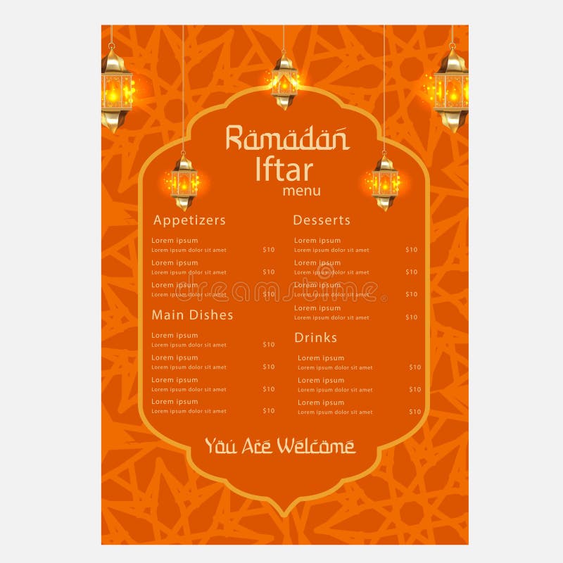 Iftar Ramadan Menu A4 Template Design Editable Stock Illustration ...