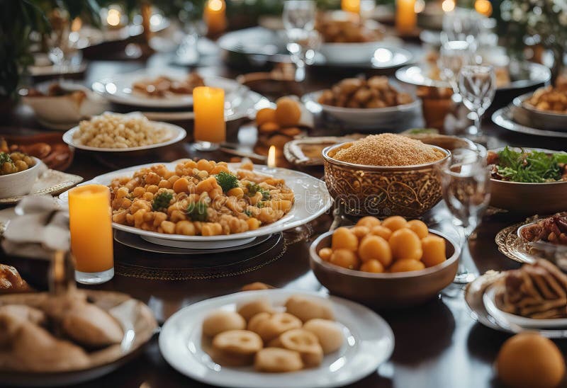 Iftar Ramadan table food stock illustration. Illustration of rice ...