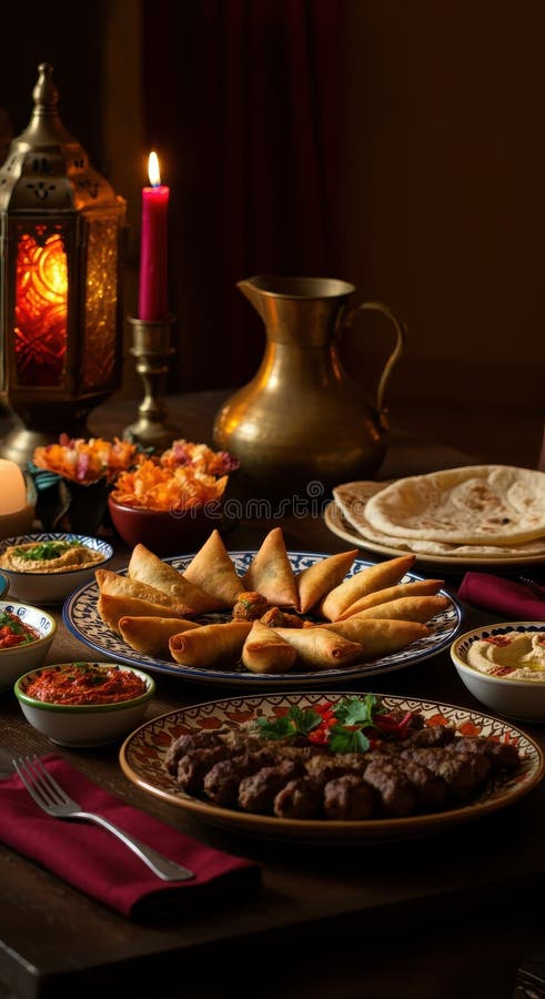 Iftar Table Ramadan Kareem Background Stock Illustration - Illustration ...