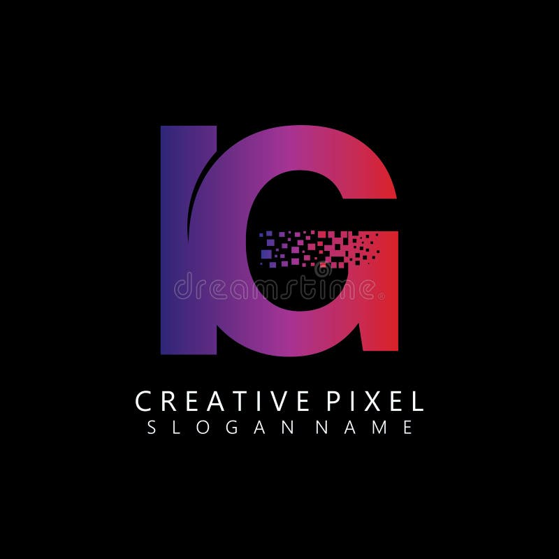 IG Initial Logo Design with Digital Pixels Colors Illustration Vector ...