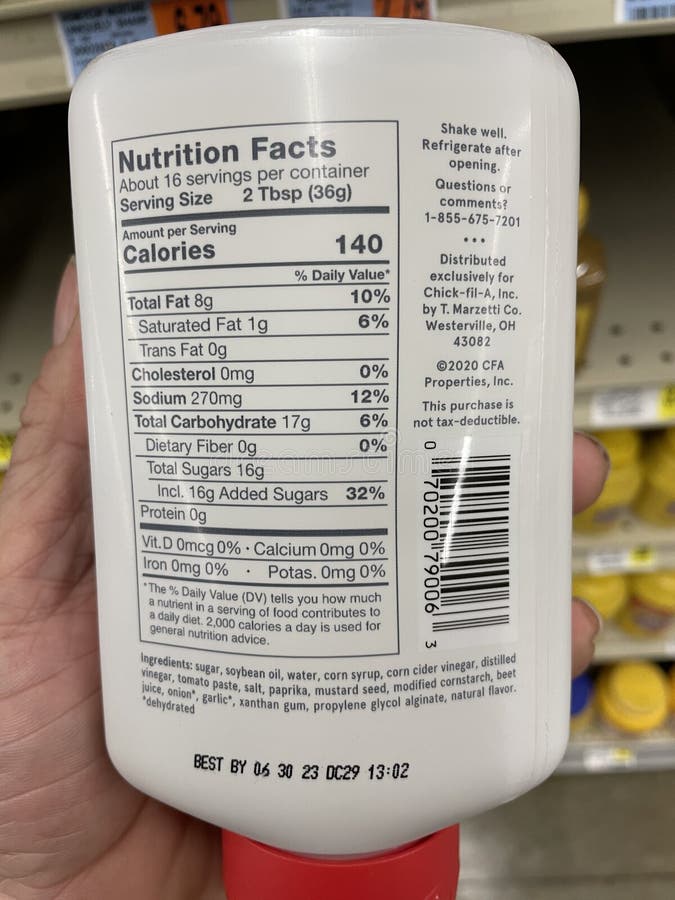 Iga Grocery Store Ingredients Label Chick Fil A Sauce Editorial Stock